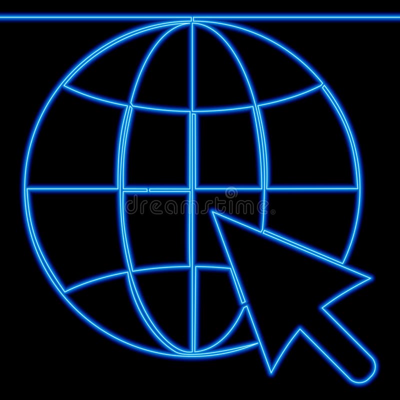 Continuous Line Drawing Globe Internet with Arrow Mouse Cursor Icon ...