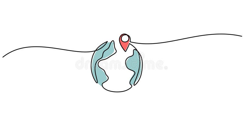 Continuous Line Drawing of a Globe and Pin, Minimalist Vector for ...