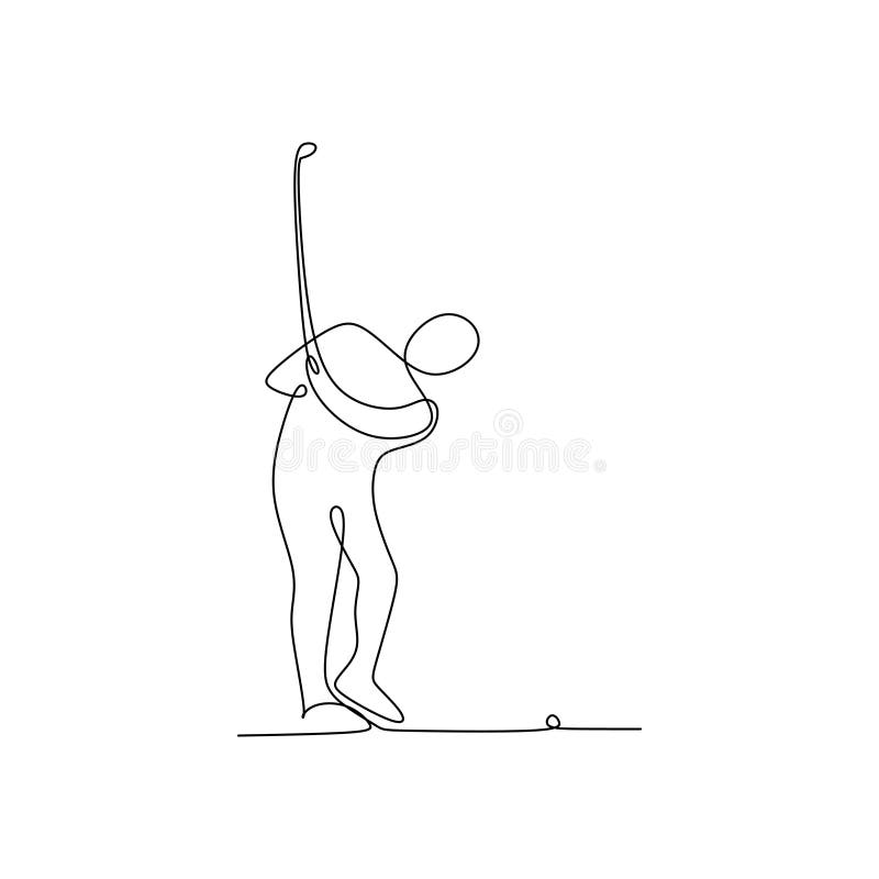 Continuous Line Drawing of Golf Player Pull the Ball Stock Vector ...