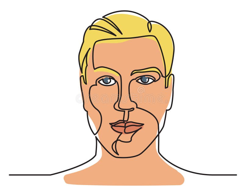 Continuous Line Drawing of Good Looking Man on White Background Stock ...