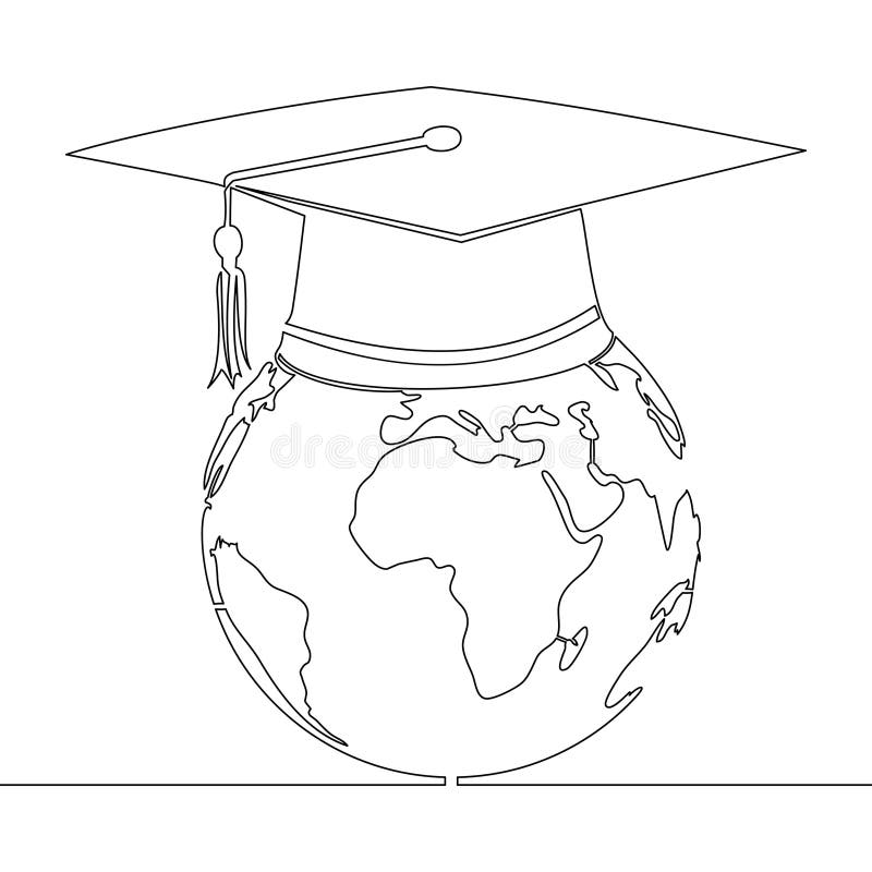 Continuous Line Drawing Graduation Cap on Planet Earth E-learning ...