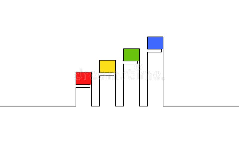 Continuous Line Drawing of Graph Business Icon. Bar Chart with Color ...
