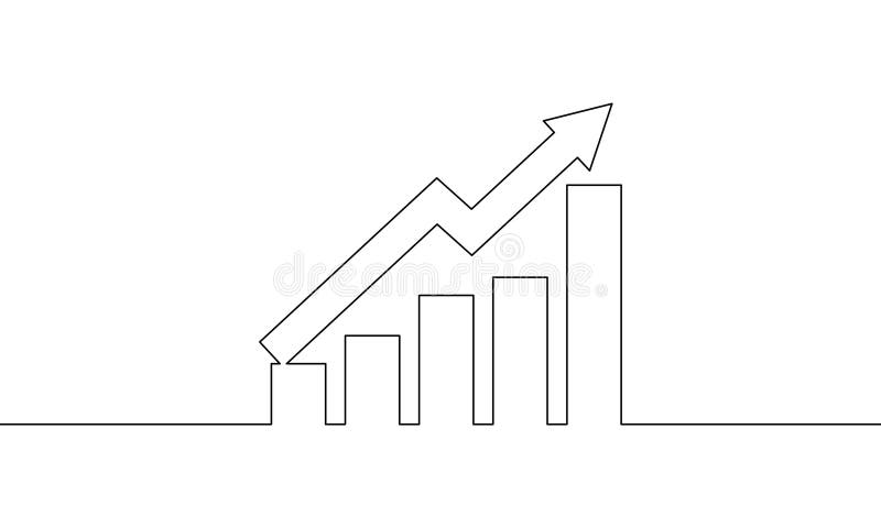 Continuous Line Drawing of Increasing Graph Icon. Arrow Up, Business ...