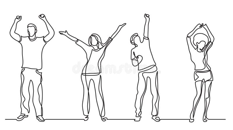Continuous Line Drawing of Group of Cheerful People Stock Vector ...