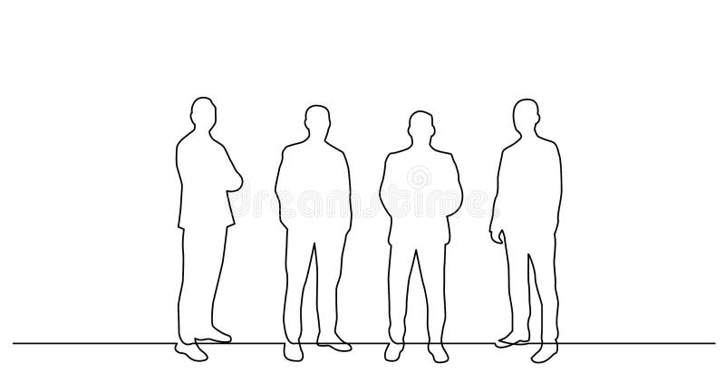 Continuous Line Drawing of Group of Four Men Standing Together Stock ...