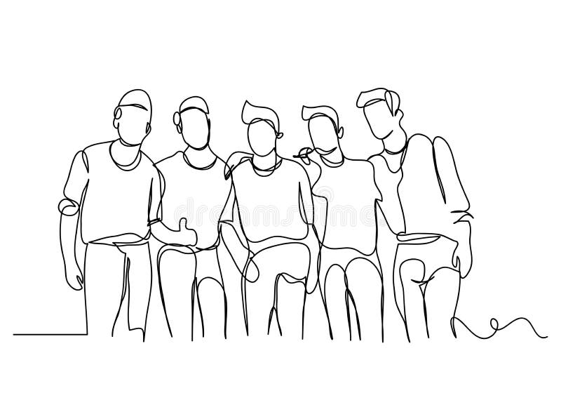 Continuous Line Drawing of a Group of Friends Enjoying a Line Dancing ...