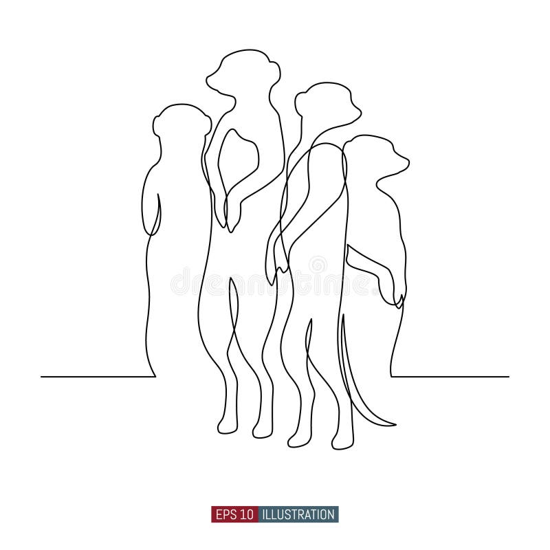 Continuous Line Drawing of a Group of Meerkats Watching Around ...
