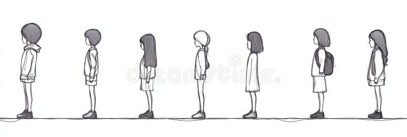 A Continuous Line Drawing of a Group of People Standing Side by Side ...