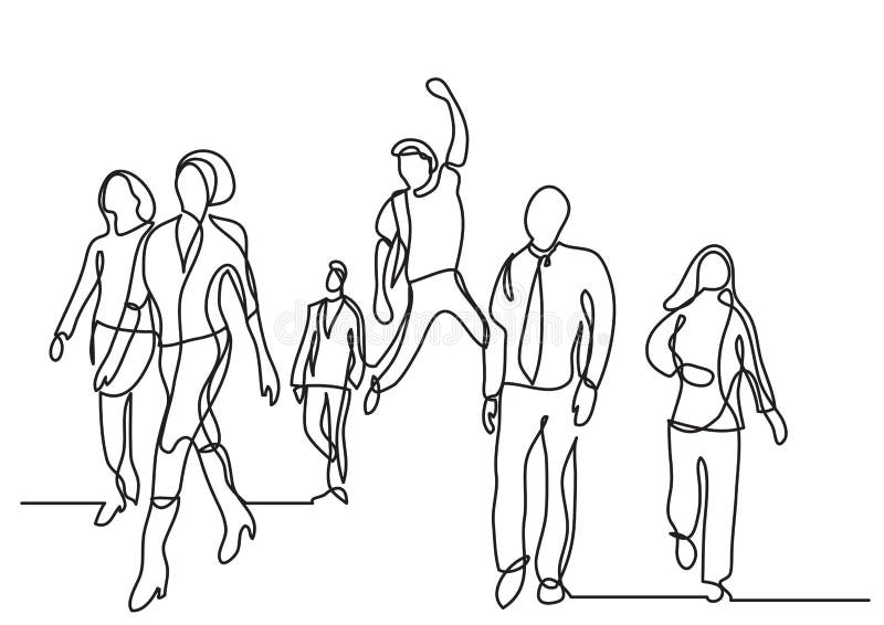 Continuous Line Drawing of Group of People Walking Stock Vector ...