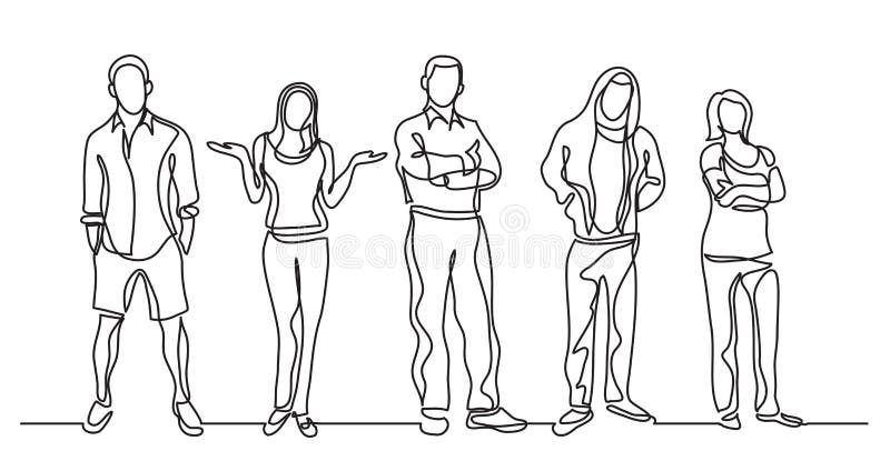 Continuous Line Drawing of Group of Standing People Stock Vector ...