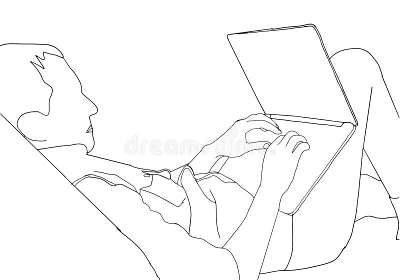 Continuous Line Drawing of a Guy with Laptop Computer Stock ...