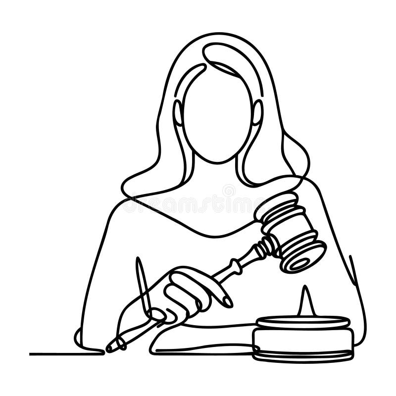 Continuous Line Drawing of Hammer Judge on Black and White Background ...