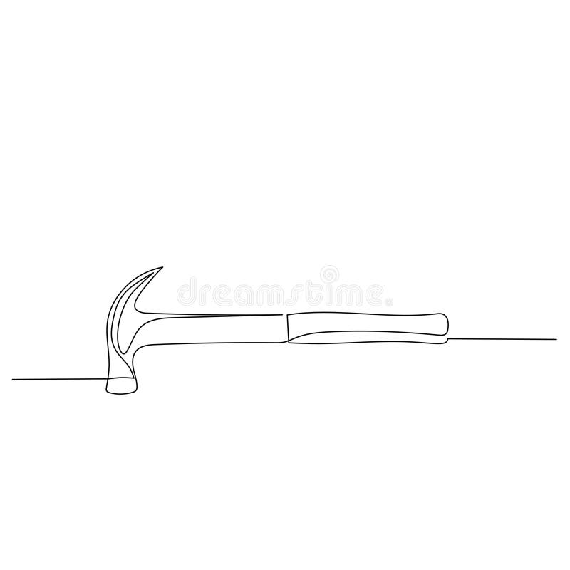 Continuous Line Drawing of a Hammer Tool. Simple Flat Hand Drawn Style ...