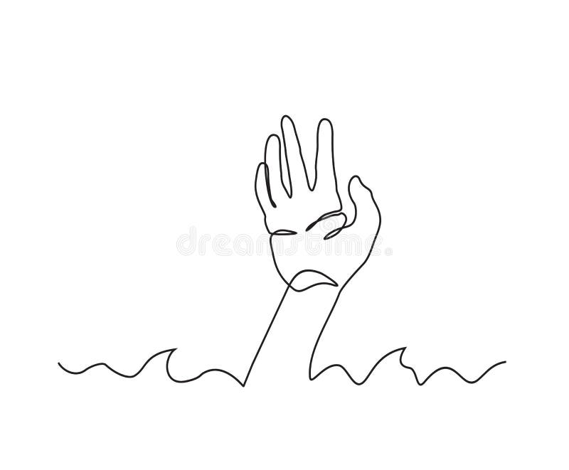 Continuous Line Drawing of Hand Calling for Help. Hand Drowning in the ...