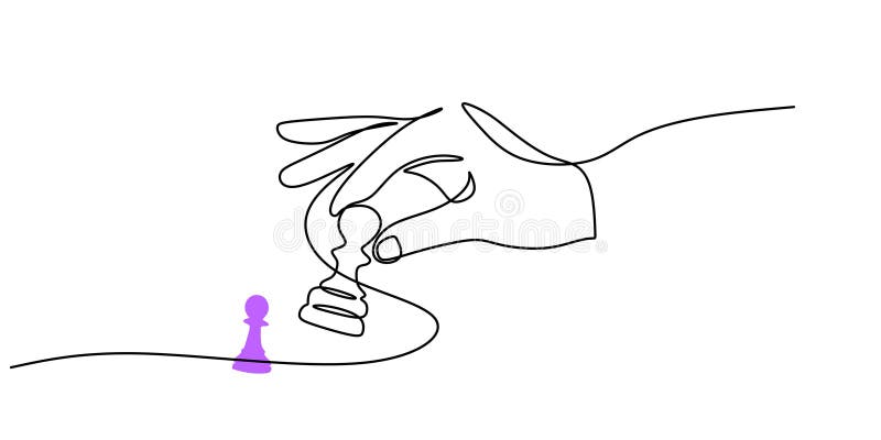 Continuous Line Drawing Hand Chess Piece. Board Game Strategy Vector ...