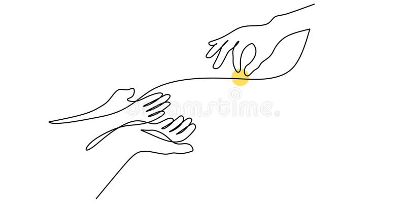 Continuous Line Drawing of a Hand Giving a Donation, Symbolizing ...