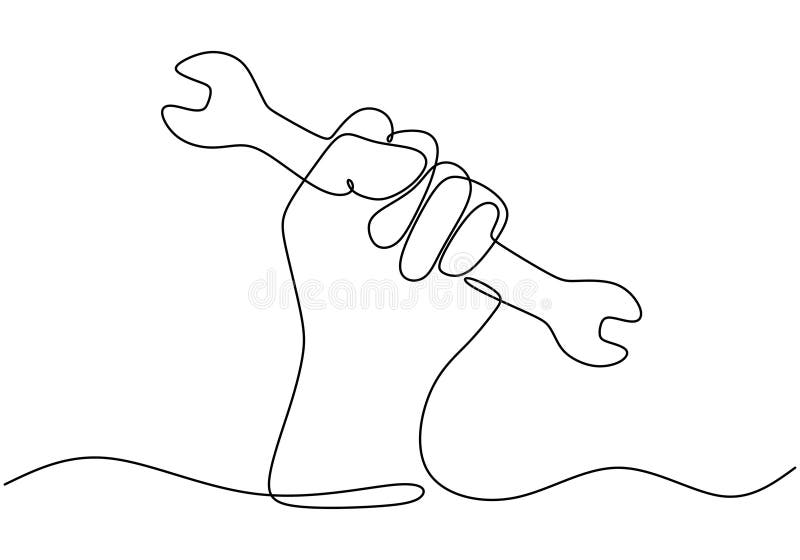 Continuous Line Drawing of a Hand Gripping an Adjustable Wrench ...