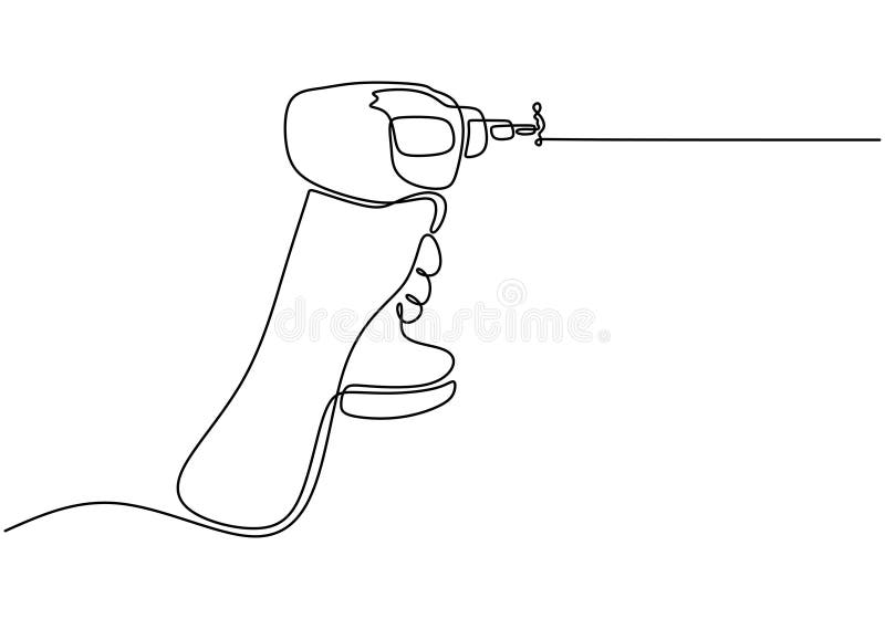 Continuous Line Drawing of a Hand Gripping a Drill. Symbolizing Power ...