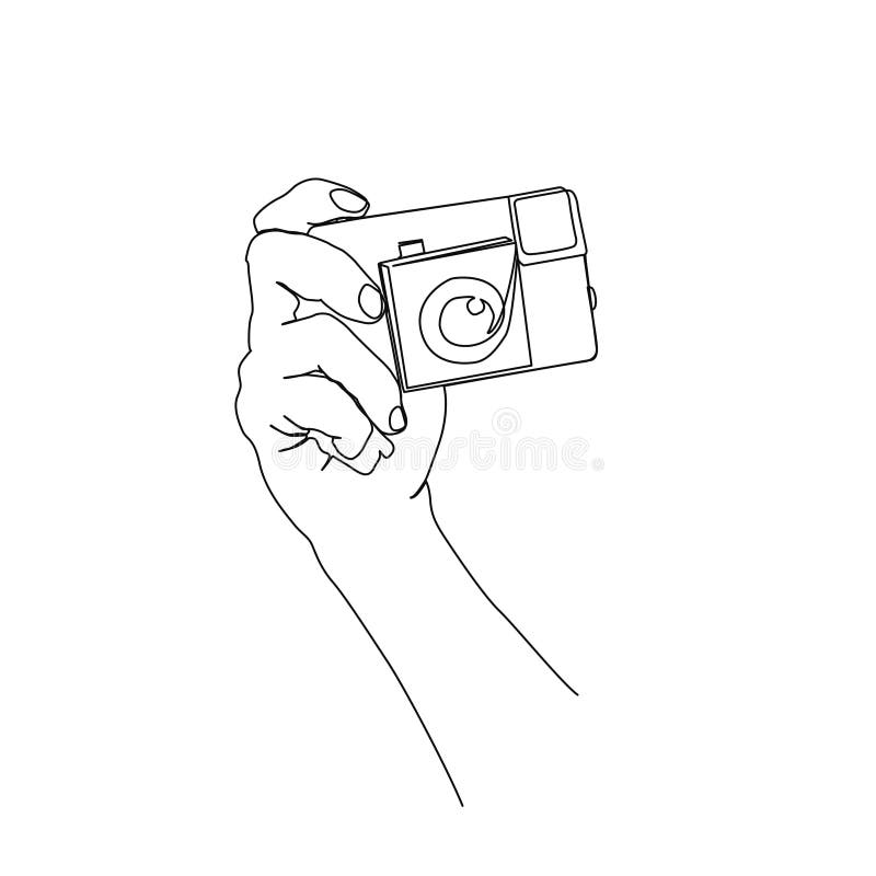 Continuous Line Drawing of Hand Holding Analog Retro Camera. Vintage ...