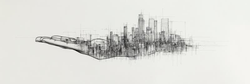 A Continuous Line Drawing of a Hand Holding a Cityscape Symbolizing ...