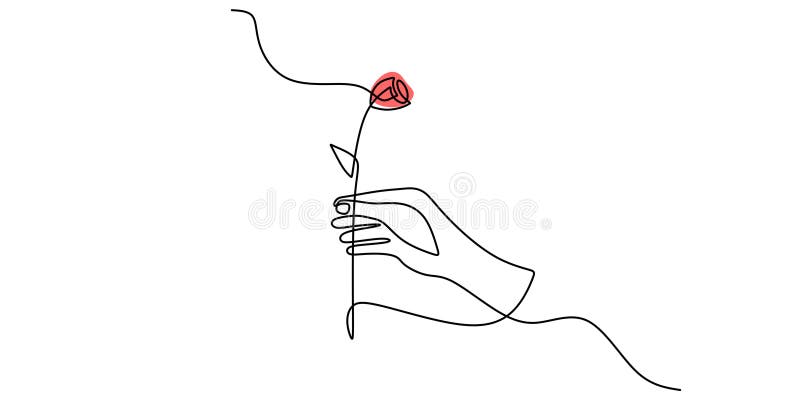 Continuous Line Drawing of Hand Holding a Flower. Symbol of Peace and ...