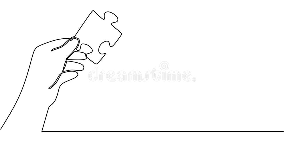 Continuous Line Drawing of Hand Holding a Jigsaw Puzzle Piece. Symbol ...