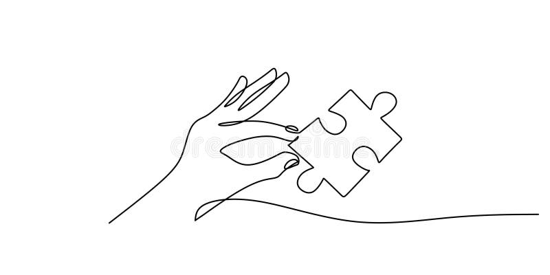 Continuous Line Drawing of Hand Holding a Jigsaw Puzzle Piece. Symbol ...