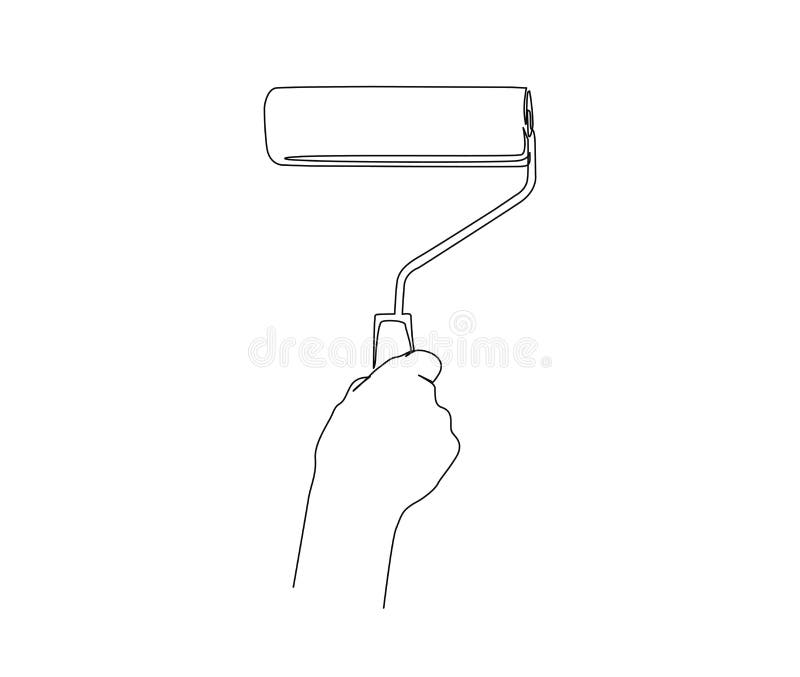 Continuous Line Drawing of Hand Holding Paint Roller. Paint Roller Line ...
