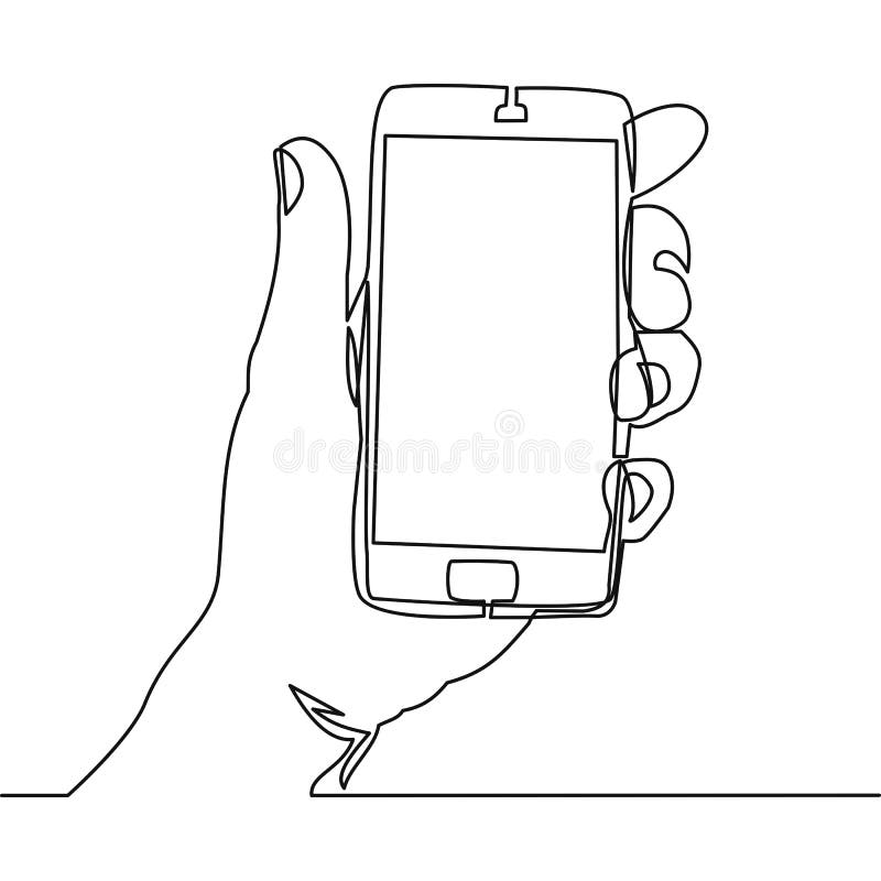 Continuous Line Drawing of Hand Holding Smartphone Stock Vector ...