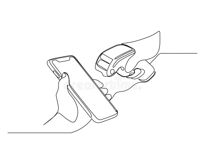 Continuous Line Drawing of a Hand Holding a Smartphone, with a POS ...
