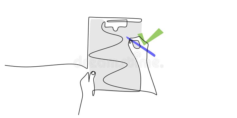 Continuous Line Drawing Hand Marking Clipboard Checklist. Completed ...
