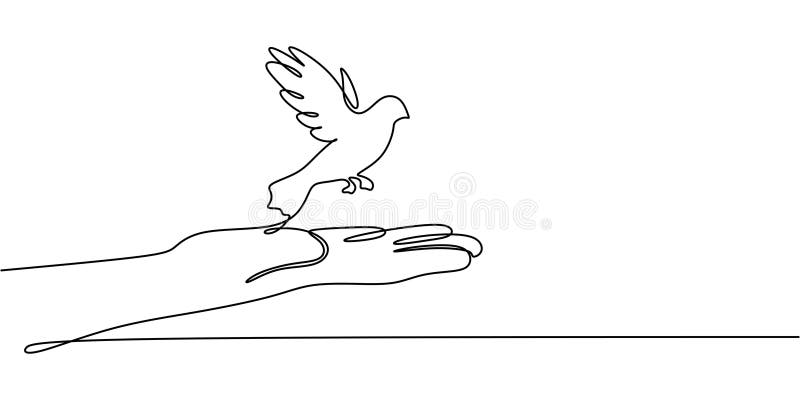 Continuous Line Drawing of a Hand Offering a Dove, Symbolizing Hope and ...