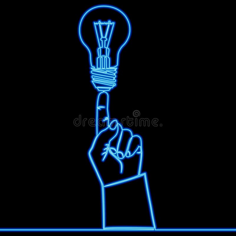 Continuous Line Drawing of Hand Pointing at Light Bulb or Idea Metaphor ...