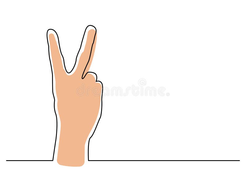 Continuous Line Drawing of Hand Showing Victory Sign Stock Vector ...