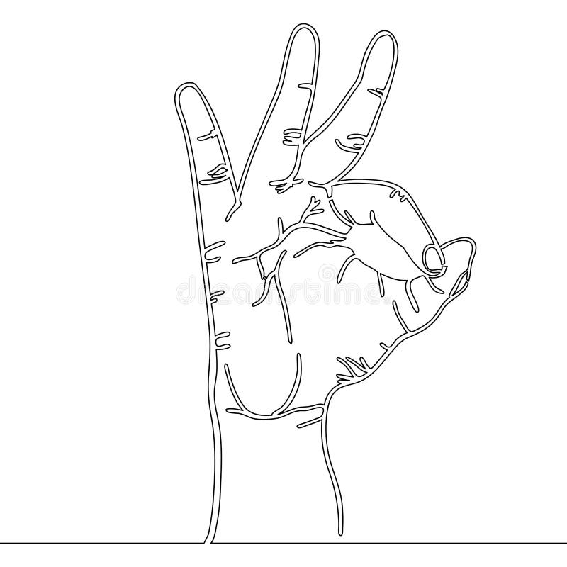 Continuous Line Drawing of Hand Symbol Okay. Stock Vector ...