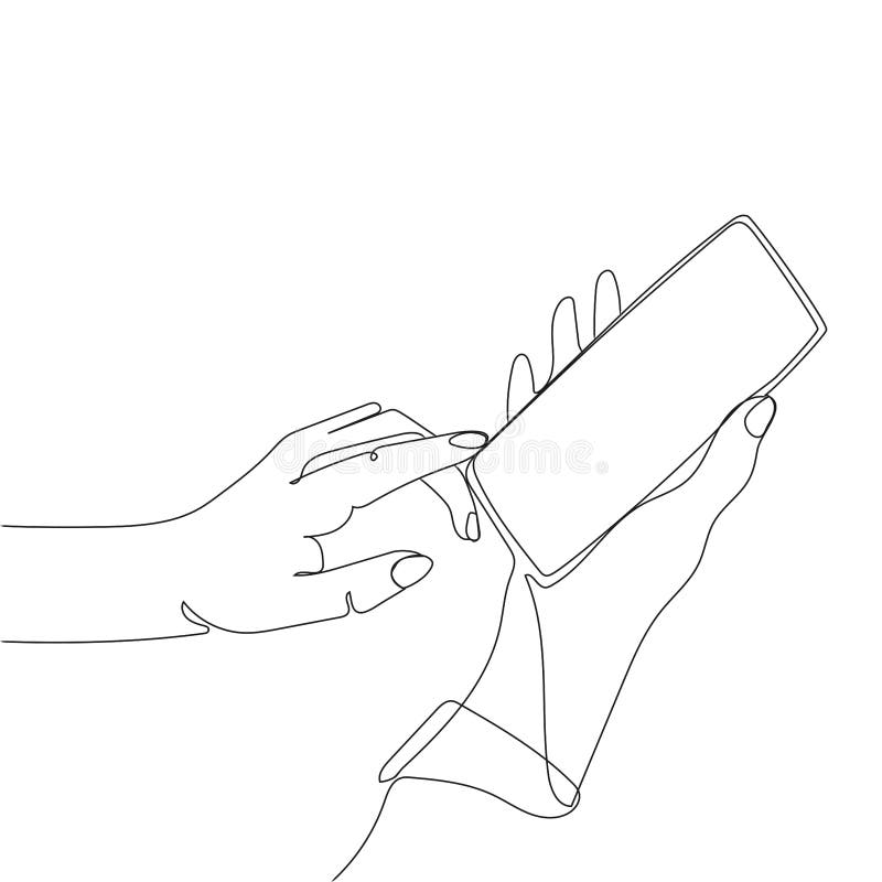 Continuous Line Drawing of Hand Using Modern Mobile Phone.Human Hands ...