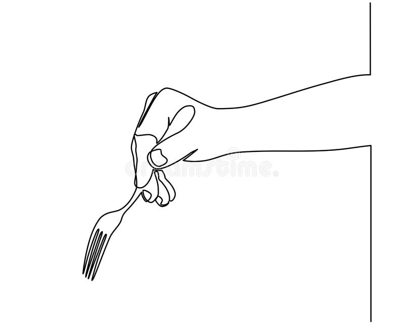 Continuous Line Drawing of Hands Holding a Fork, Spoon. Side View of ... Continuous Line Drawing of Hands Holding a Fork, Spoon. Side View of ...