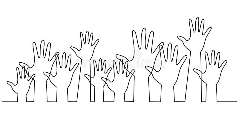 Continuous Line Drawing of Hands Raising, Symbolizing Teamwork and ...