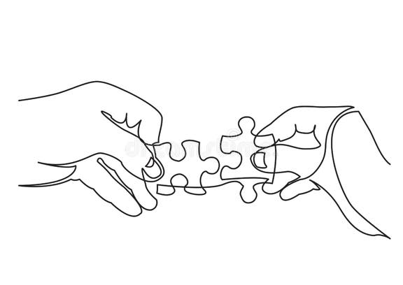 Continuous Line Drawing of Hands Solving Jigsaw Puzzle Stock Vector ...