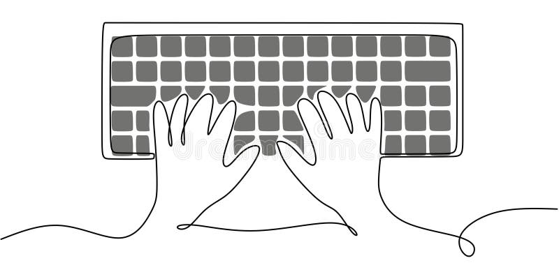 Continuous Line Drawing of Hands Typing on Keyboard for Work and Office ...