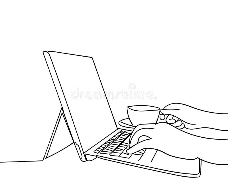 Continuous Line Drawing of Hands Typing on Laptop Computer Stock ...