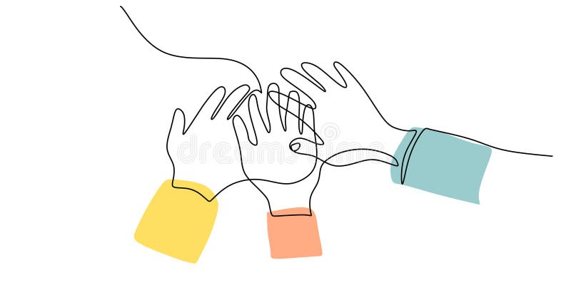 Continuous Line Drawing of Hands United for Teamwork Concept Minimalist ...