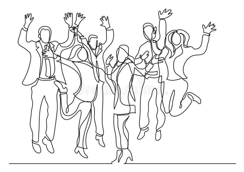 Continuous Line Drawing of Happy Business Team Jumping Joy Stock Vector ...