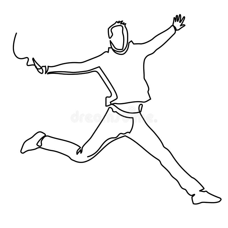 Continuous Line Drawing of Happy Jumping Man. Stock Vector ...