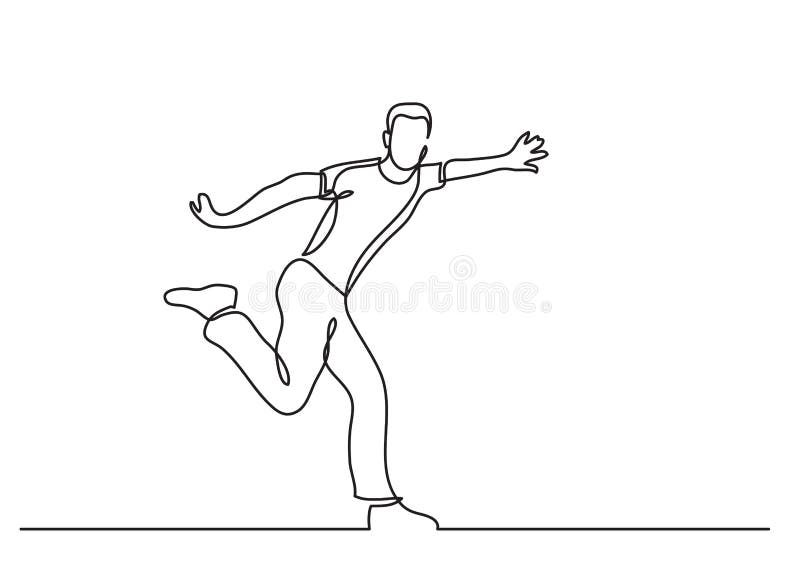 Continuous Line Drawing of Happy Running Young Man Stock Vector ...