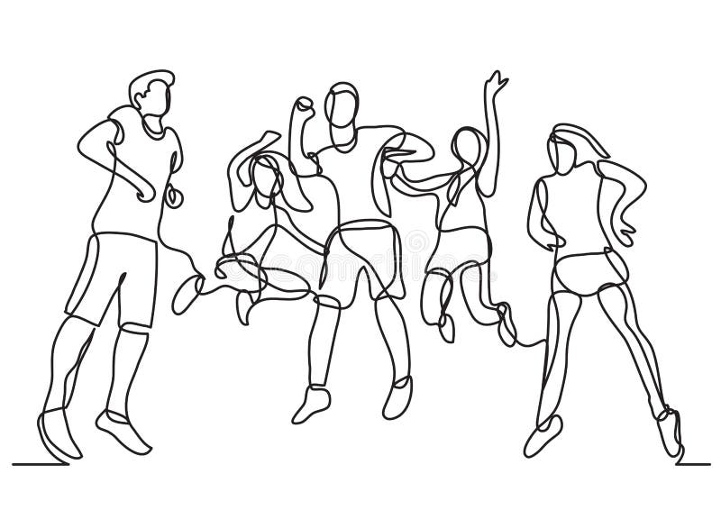 Continuous Line Drawing of Happy Teenagers Jumping and Having Fun Stock ...
