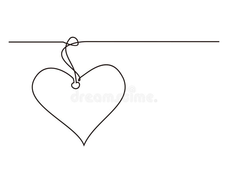 Continuous Line Drawing of Heart Shape, Hanging the Heart Line Design ...