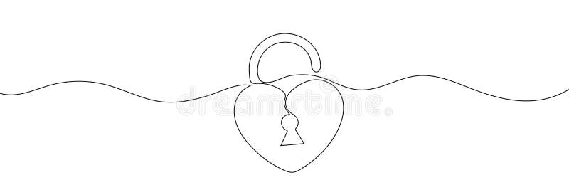 Continuous Line Drawing Heart Shaped Lock. Love Concept Stock Vector ...