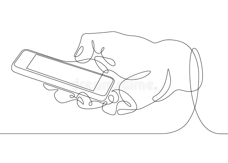 Continuous Line Drawing in His Hand Phone Smartphone Stock Illustration ...