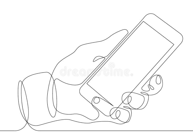 Continuous Line Drawing in His Hand Phone Smartphone Stock Illustration ...